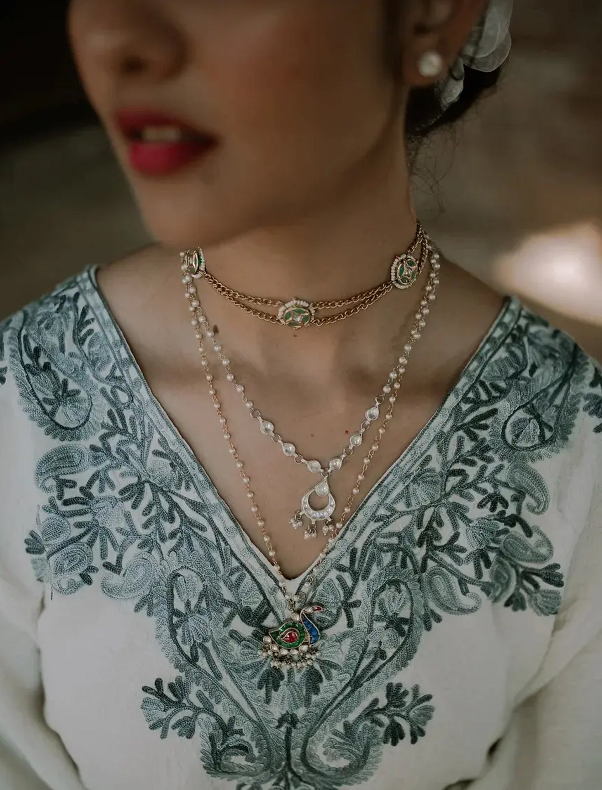 Ivory Kashmiri Embroidered Long Kaftan Dress For Women – Shopnamastay