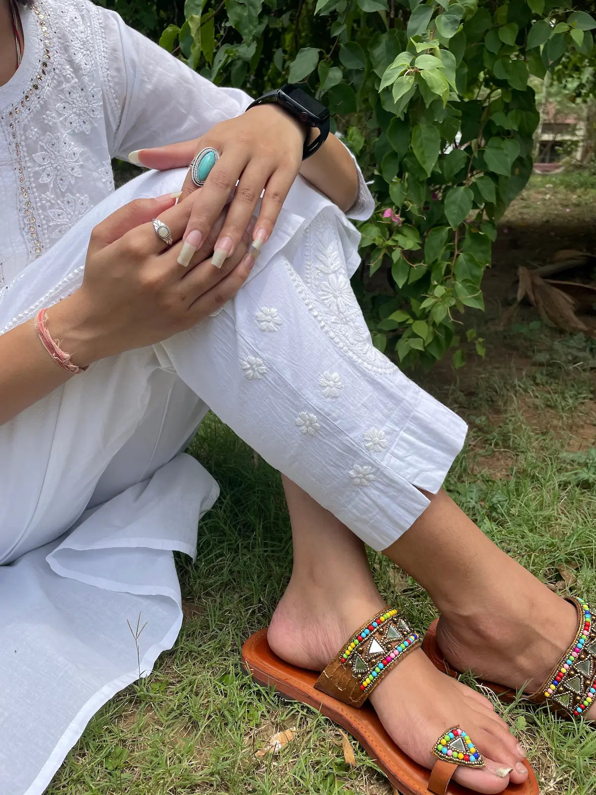 Irha White Chikankari Pant - Shop Nama:stay – Shopnamastay